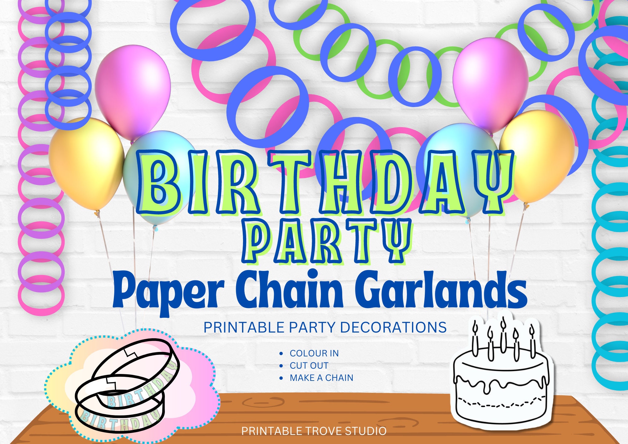 Printable BIRTHDAY Paper Chain GARLANDS | PARTY Party Decorations to ...