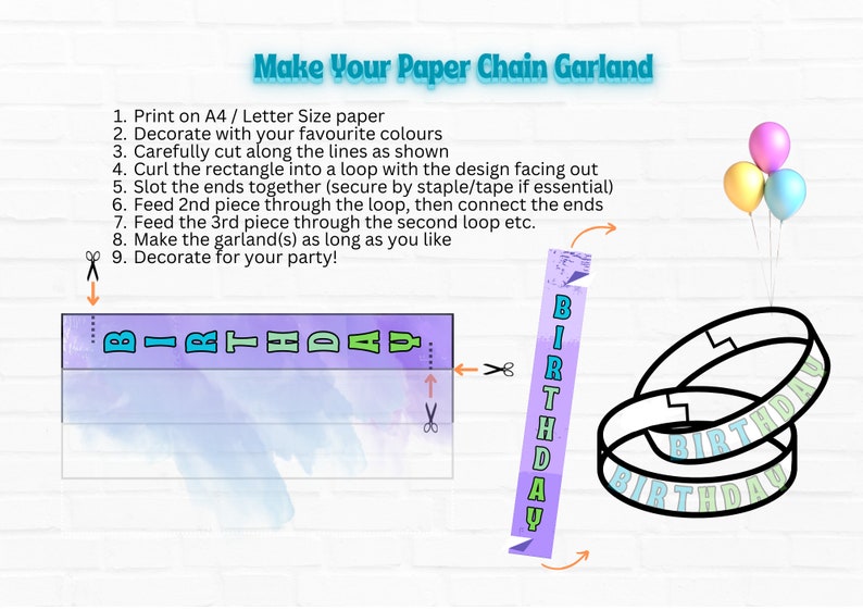 Printable BIRTHDAY Paper Chain GARLANDS | PARTY Party Decorations to ...