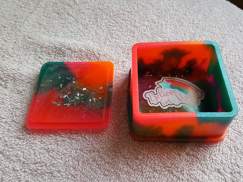 Believe in Magic Trinket Box With Lid Square Glittery Trinket Dish Pink ...