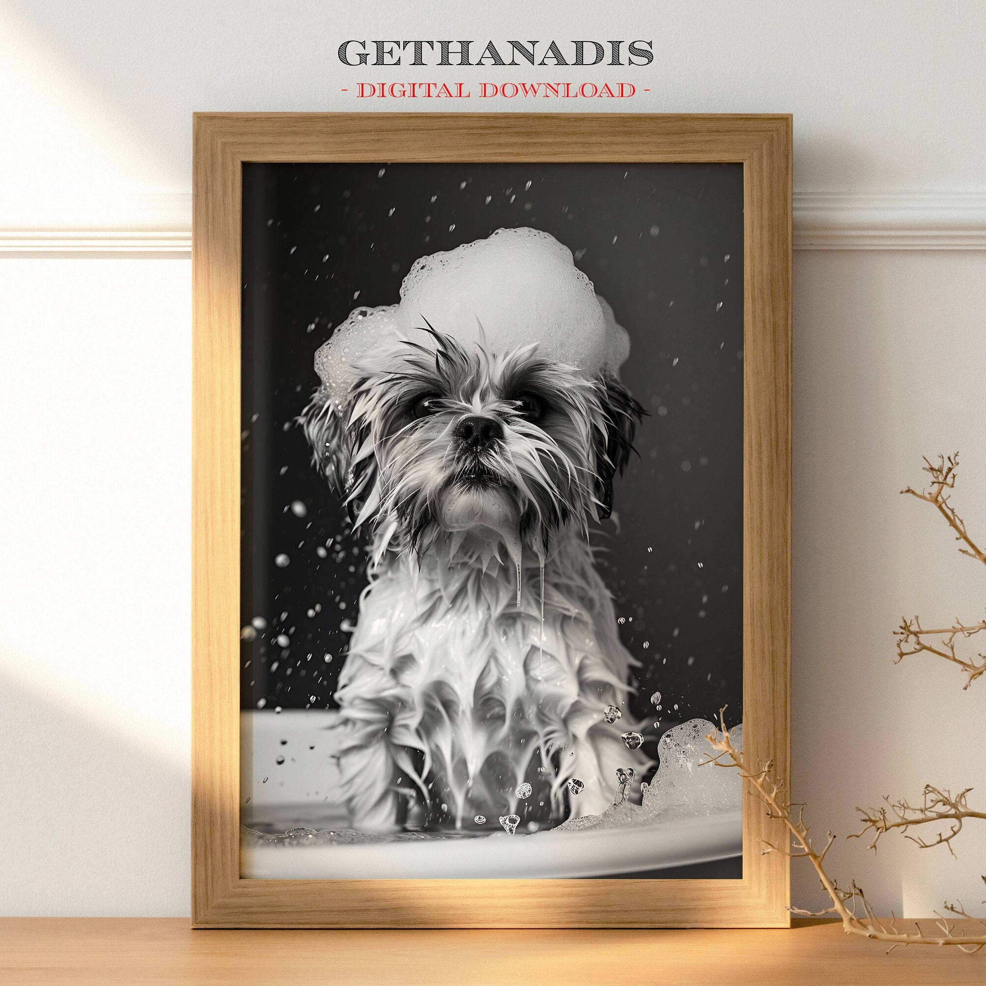 Shih Tzu Shower Wall Art Printable Dog Bathroom Decor Funny Shih Tzu ...