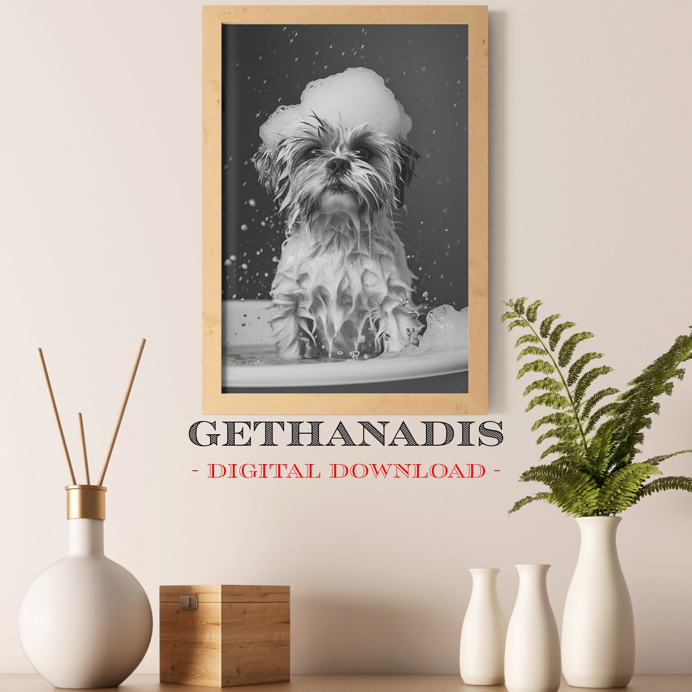 Shih Tzu Shower Wall Art Printable Dog Bathroom Decor Funny Shih Tzu ...