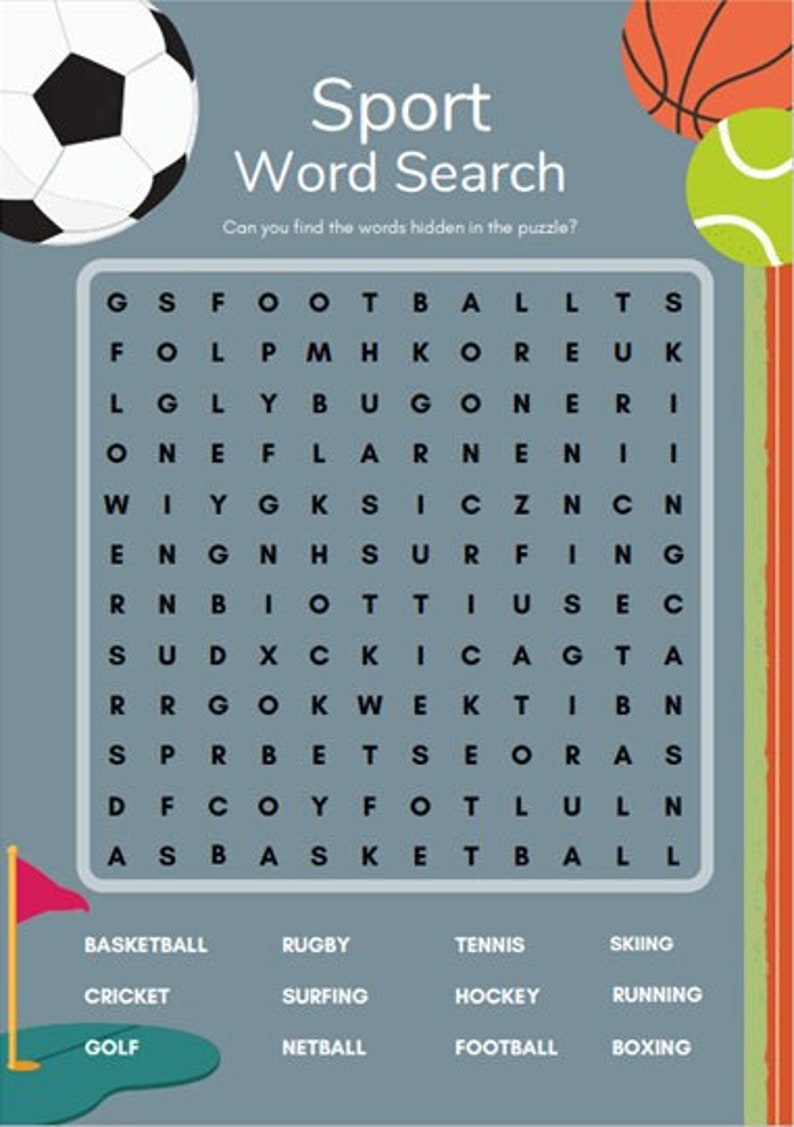 Sport Kids Wordsearch - Etsy