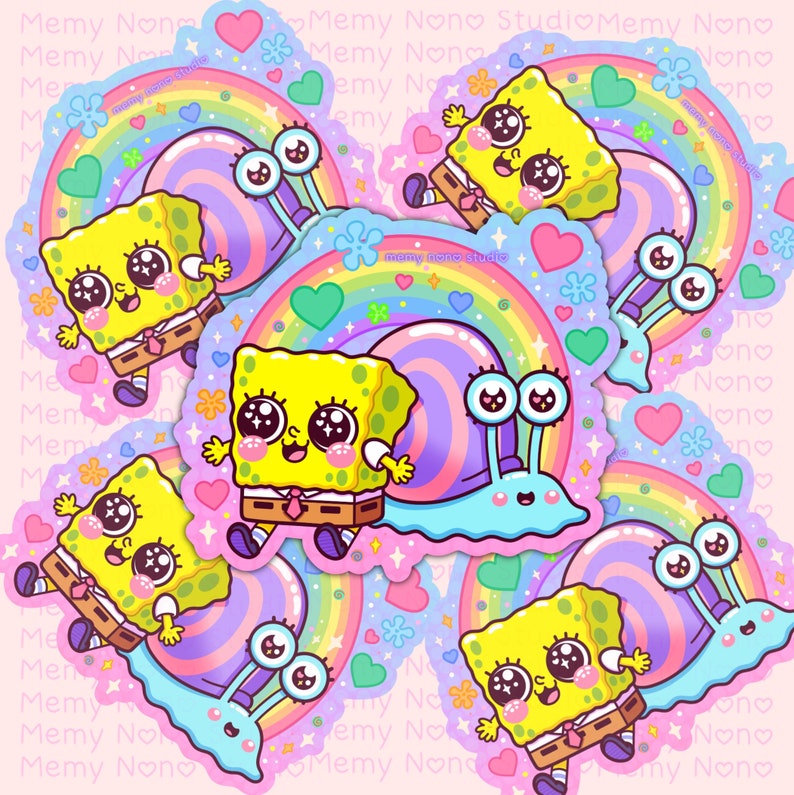 Baby Spongebob and Gary Sticker Nickelodeon Sticker Holographic Sticker ...