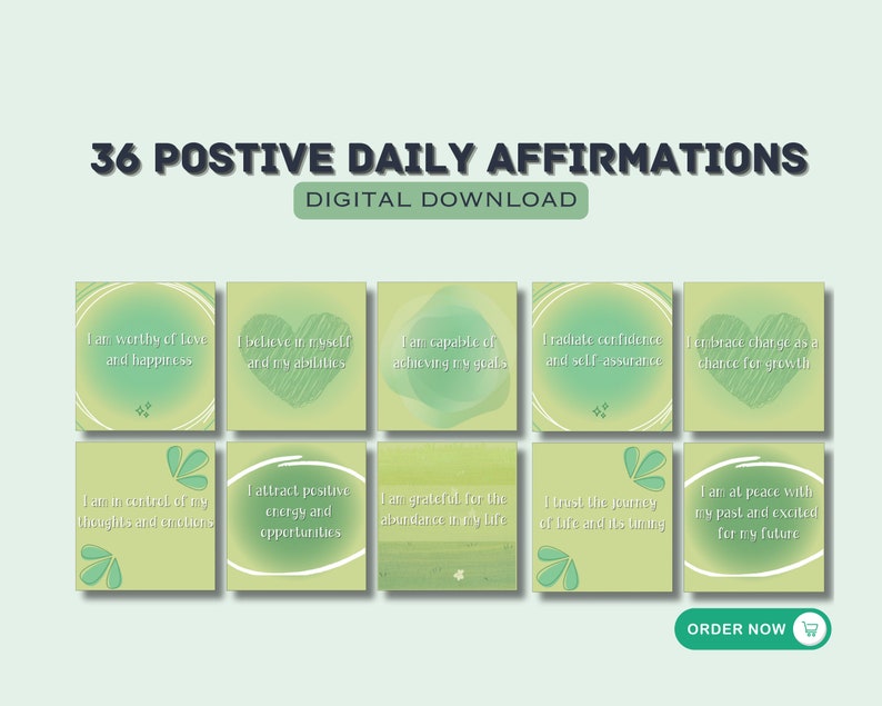 Printable Daily Positive Affirmation Cards , Set of 36 Positive ...