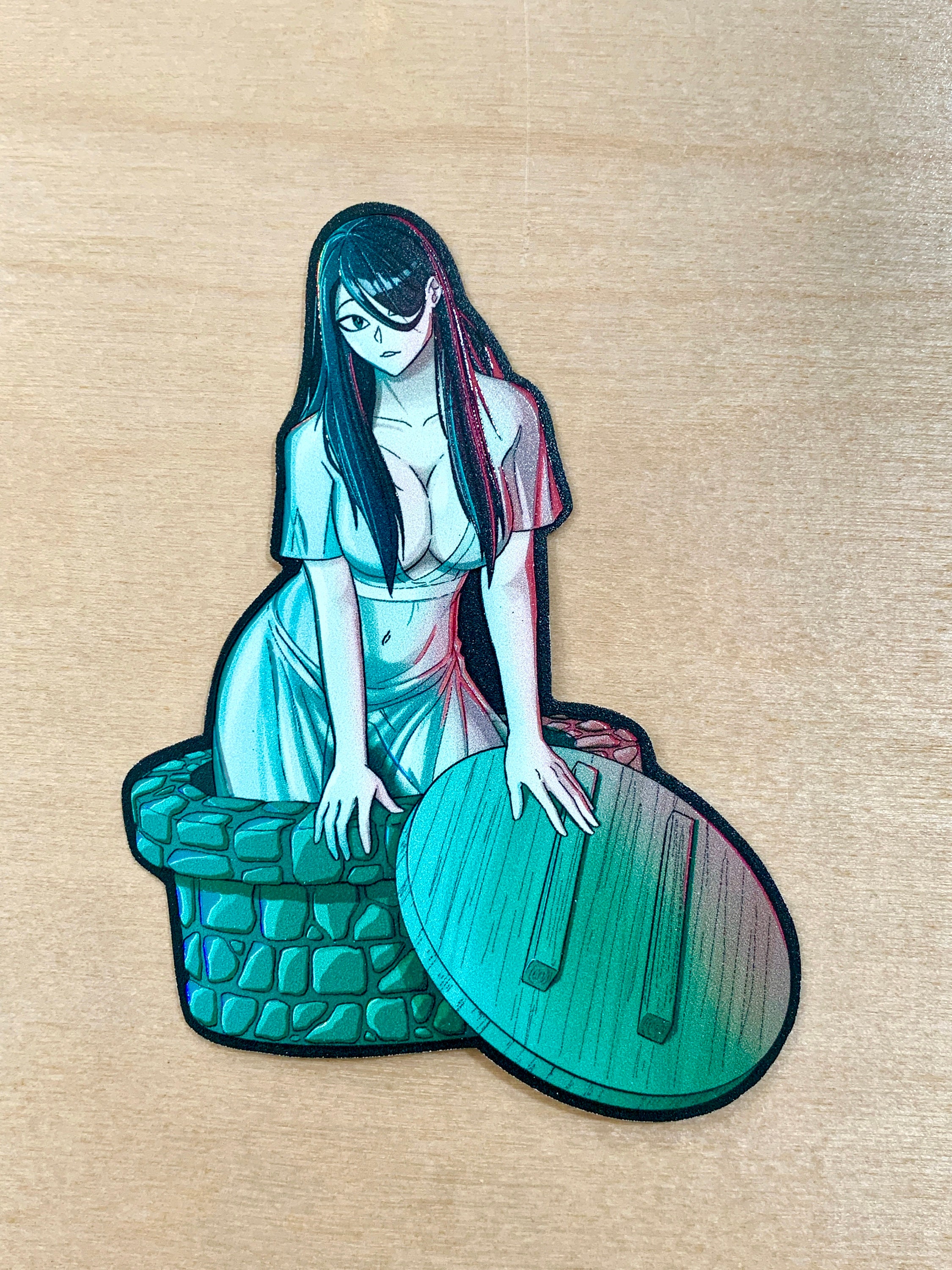 Well Yokai Onryo / Cursed Videotape TV Ghost Waifu Holographic Vinyl Sticker With 3D Textures ...