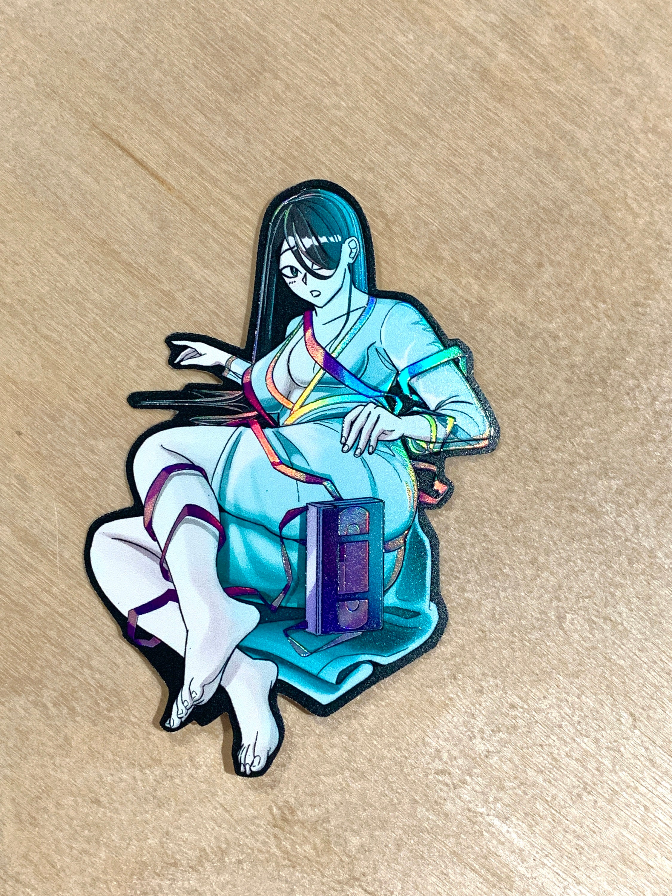 Cursed Videotape Yokai Onryo Tv Ghost Waifu Holographic Vinyl Sticker