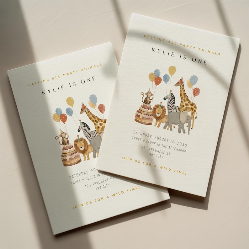 Safari Animal Birthday Invitation Wild One Party Animals Printable ...