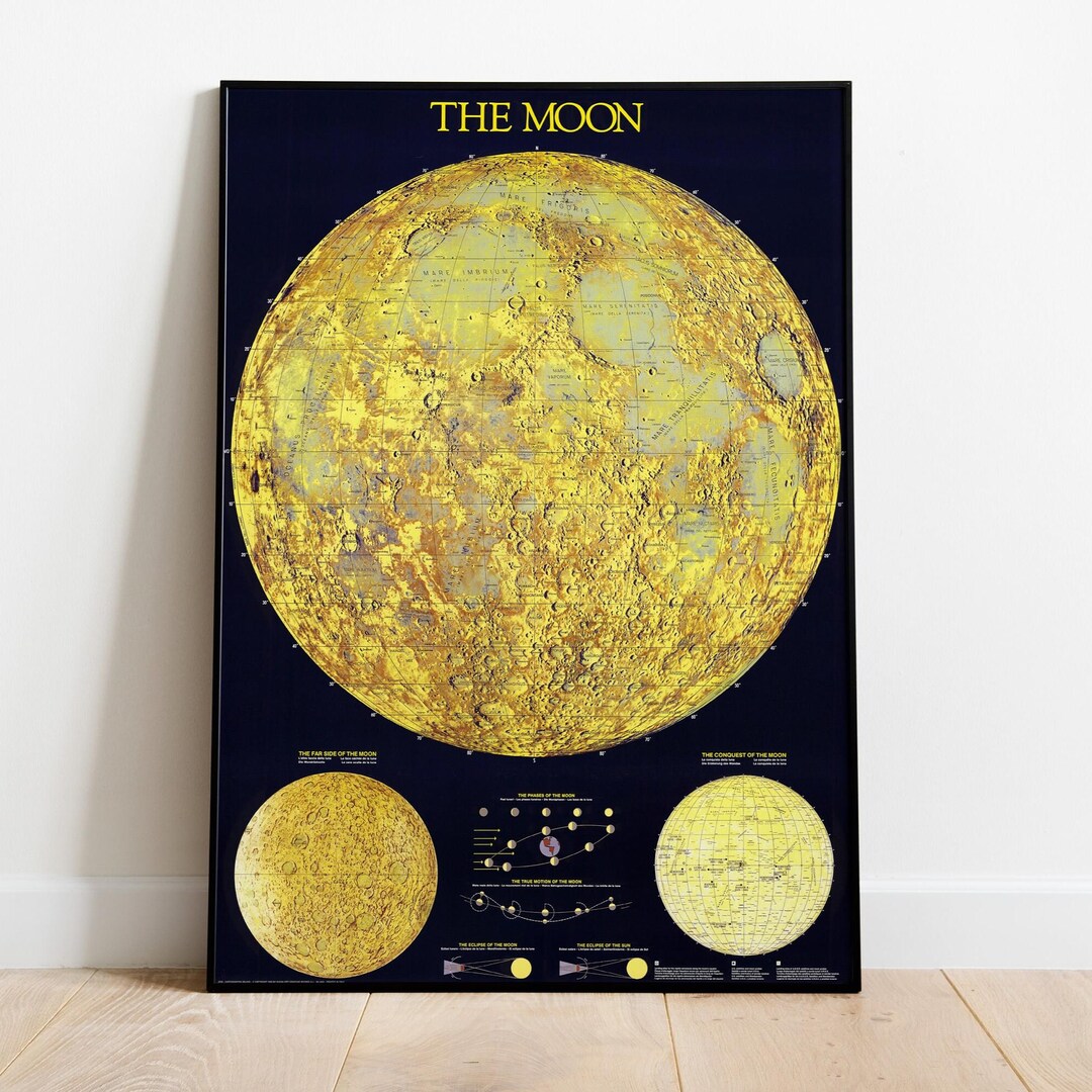Map of the Moon, Solar System Print, Illustrated Map, Pictorial Map ...