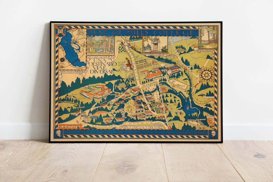 Mills College Map Print, Illustrated Map, Pictorial Map, Poster Print ...