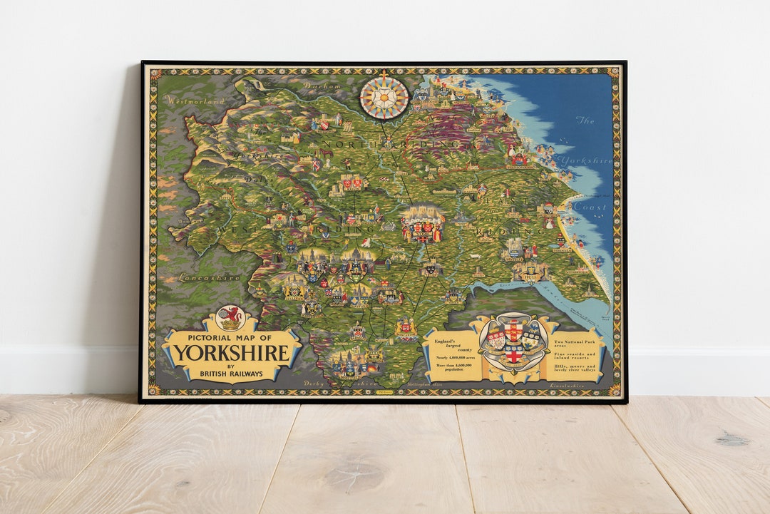 Pictorial Map of Yorkshire Print, Illustrated Map, Old World Map ...
