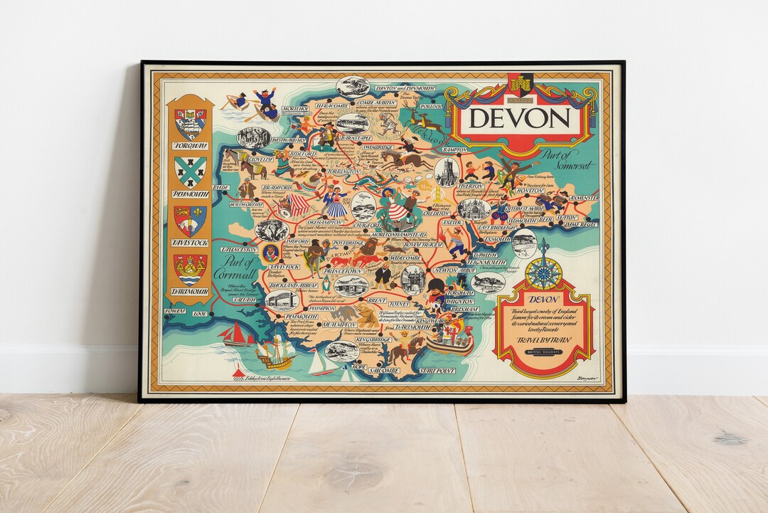 Illustrated Devon Map Print, Illustrated Map, Old World Map ...
