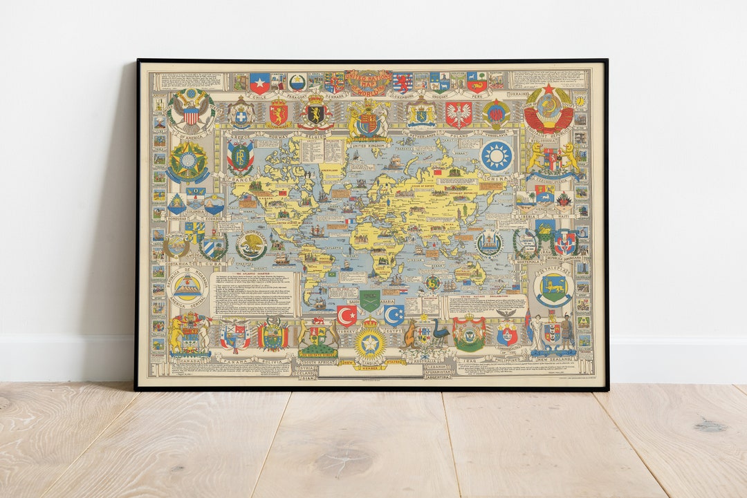 United Nations Map of the World Print, Illustrated Map, Old World Map ...