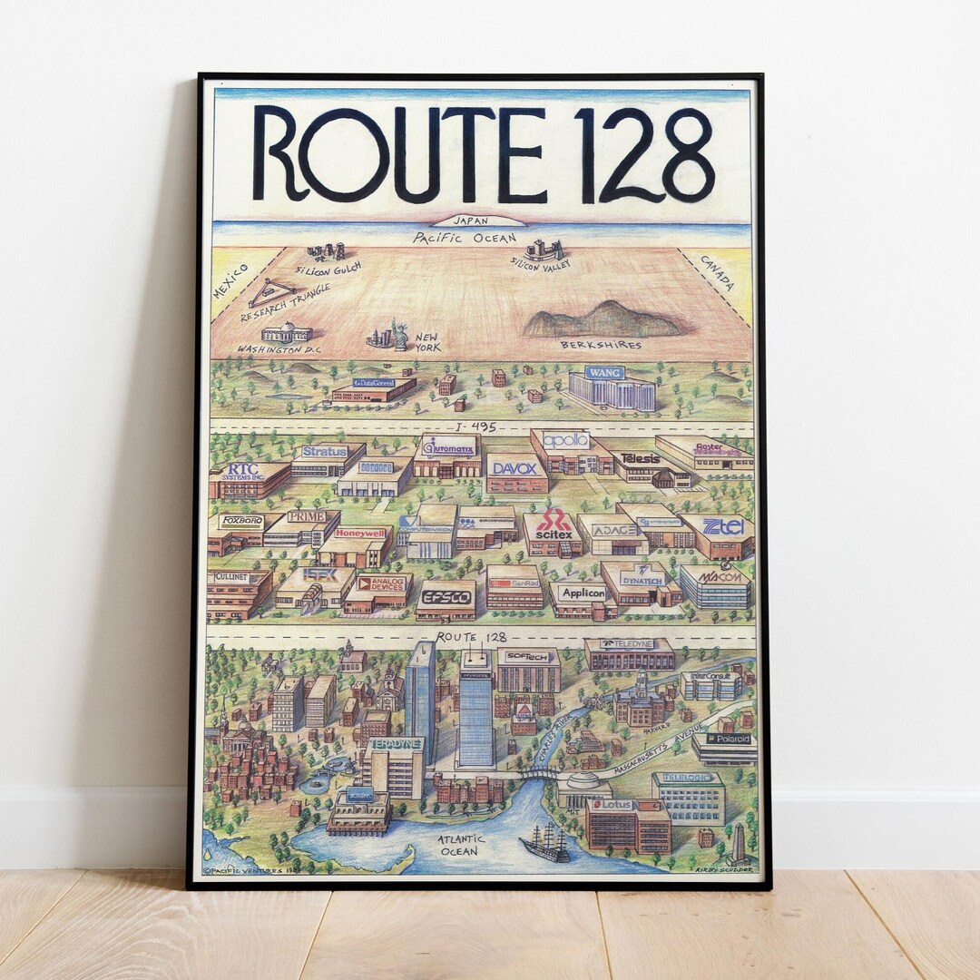 Route 128 Print, Illustrated Map, Gas Station, Pictorial Map, Poster ...