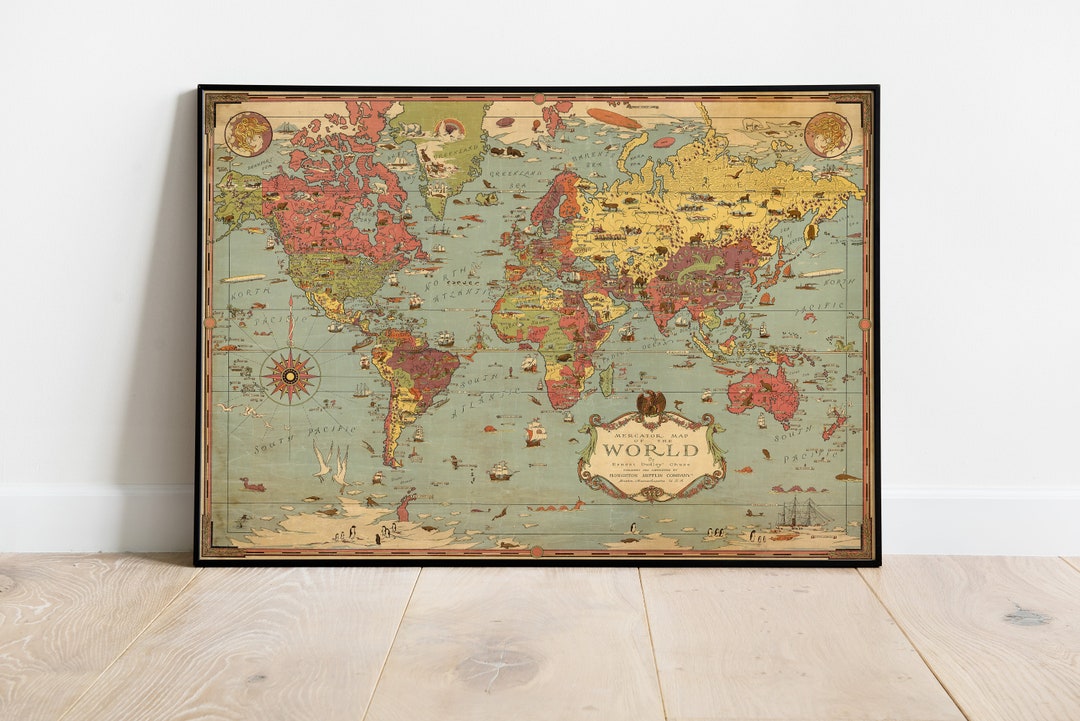 Mercator Map of the World Print, Illustrated Map, Old World Map ...
