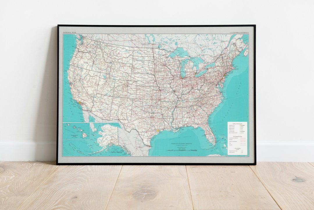 United States General Reference Map Print, Illustrated Map, Pictorial ...
