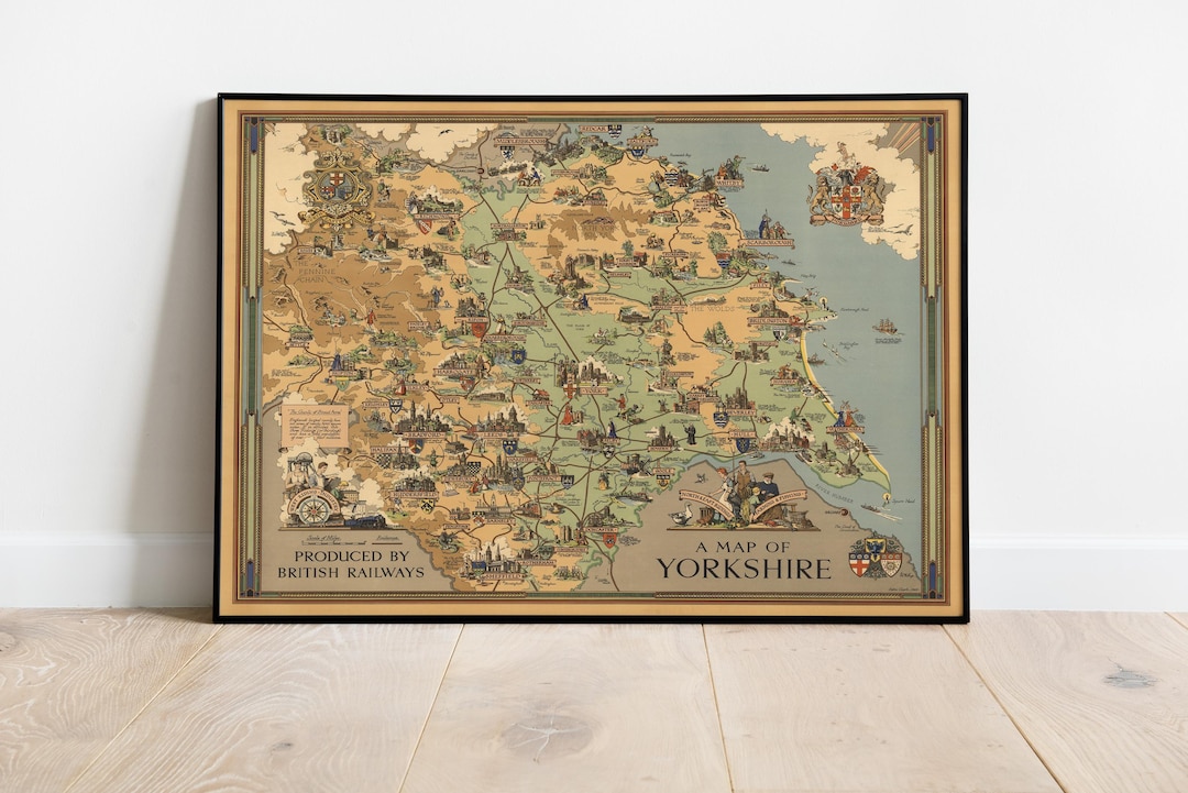 A Map of Yorkshire Print, Illustrated Map, Pictorial Map, Poster Print ...