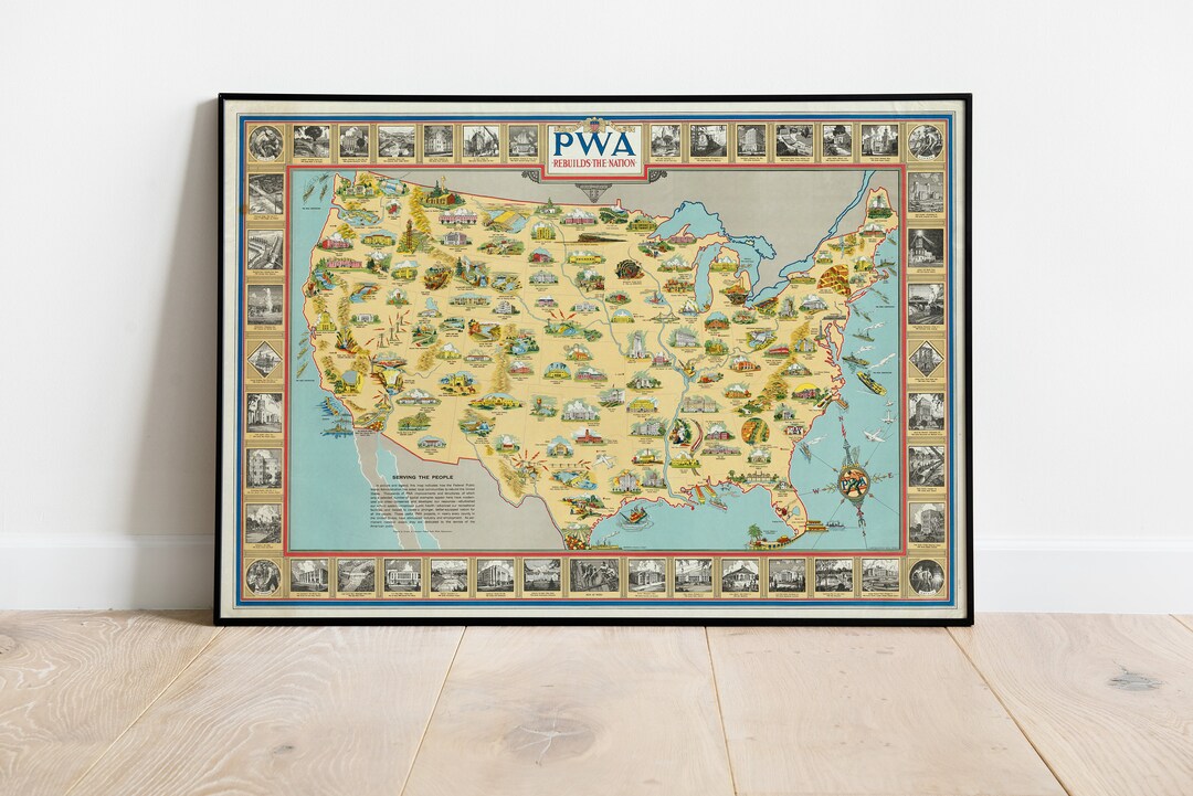 PWA Rebuilds the Nation Print, Illustrated Map, Pictorial Map, Poster ...