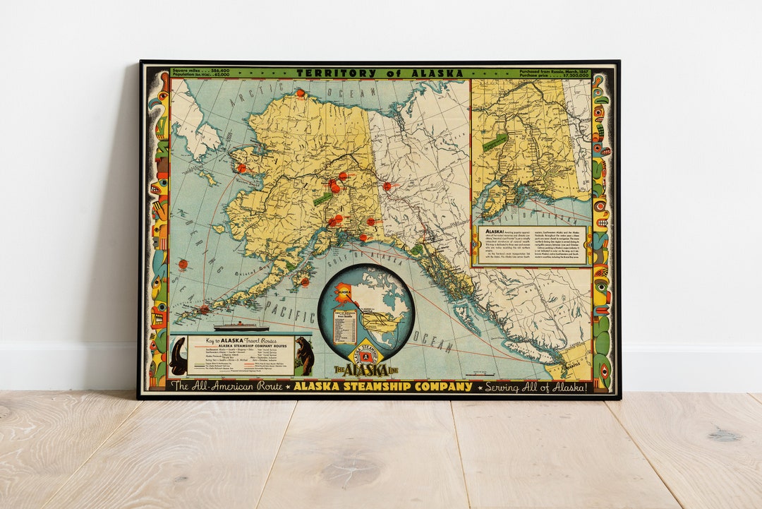 Teritory of Alaska Map Print, Illustrated Map, Pictorial Map, Alaska ...