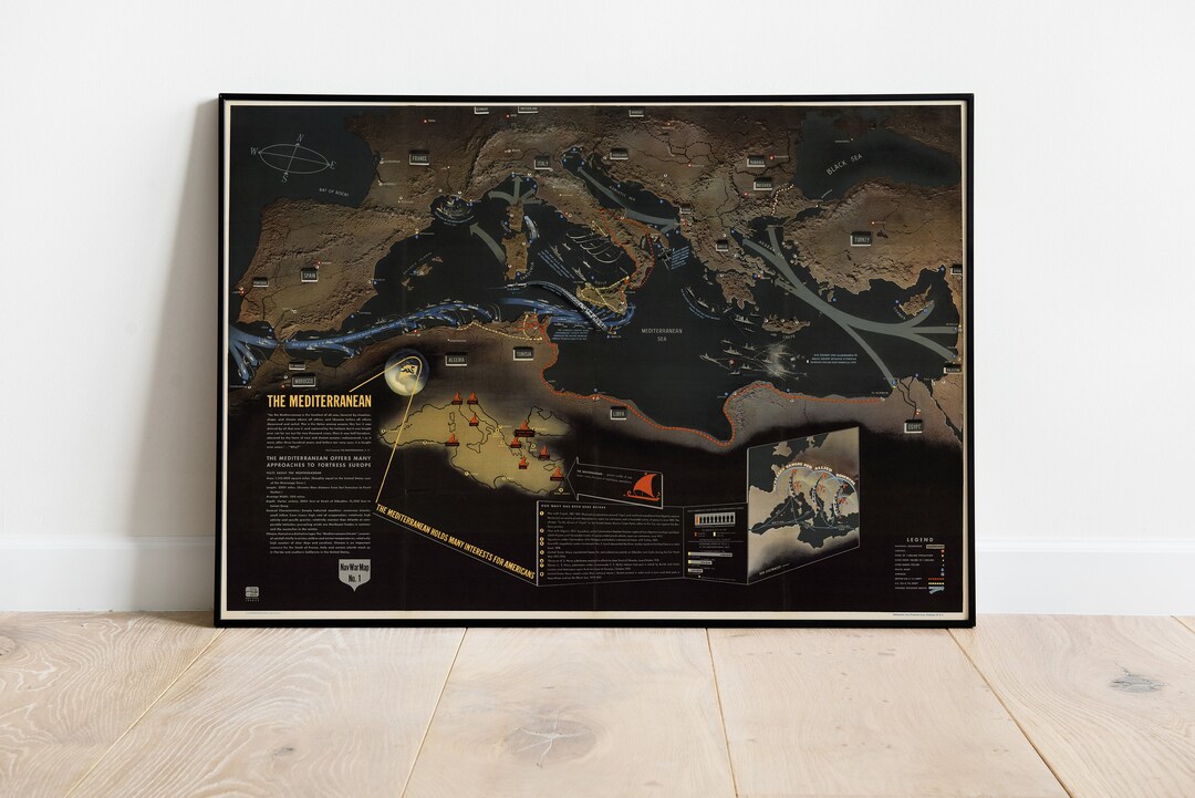 Nav War Map the Mediterranean Print Illustrated Map - Etsy