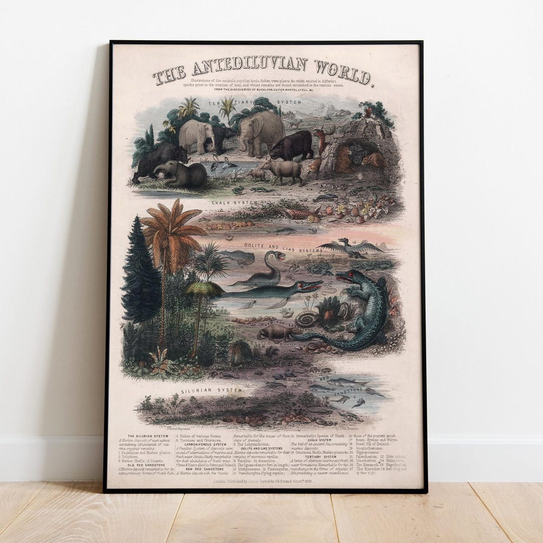 The Antediluvian World Print, Illustrated Map, Old World Map, Pictorial ...