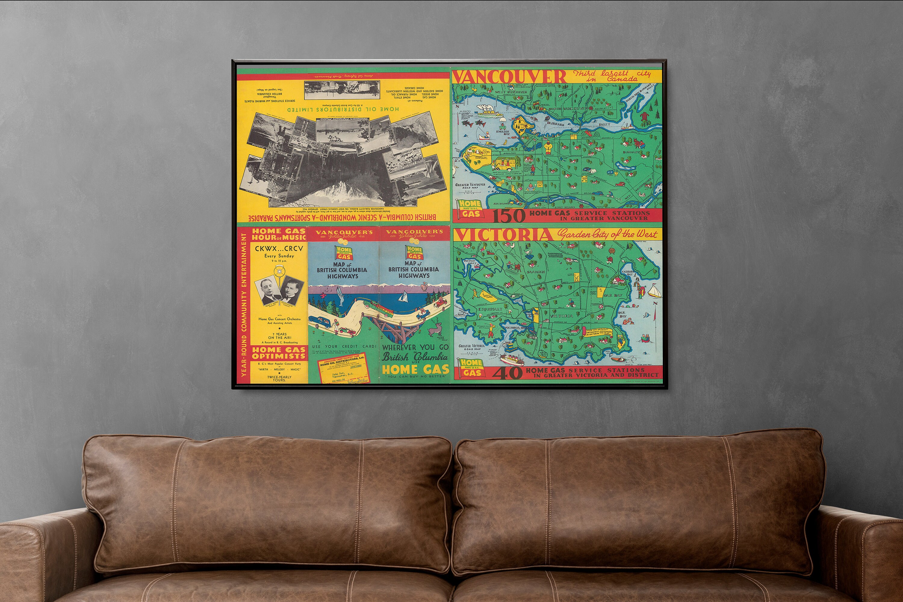 Illustrated Road Map of British Columbia Home Gas Print - Etsy