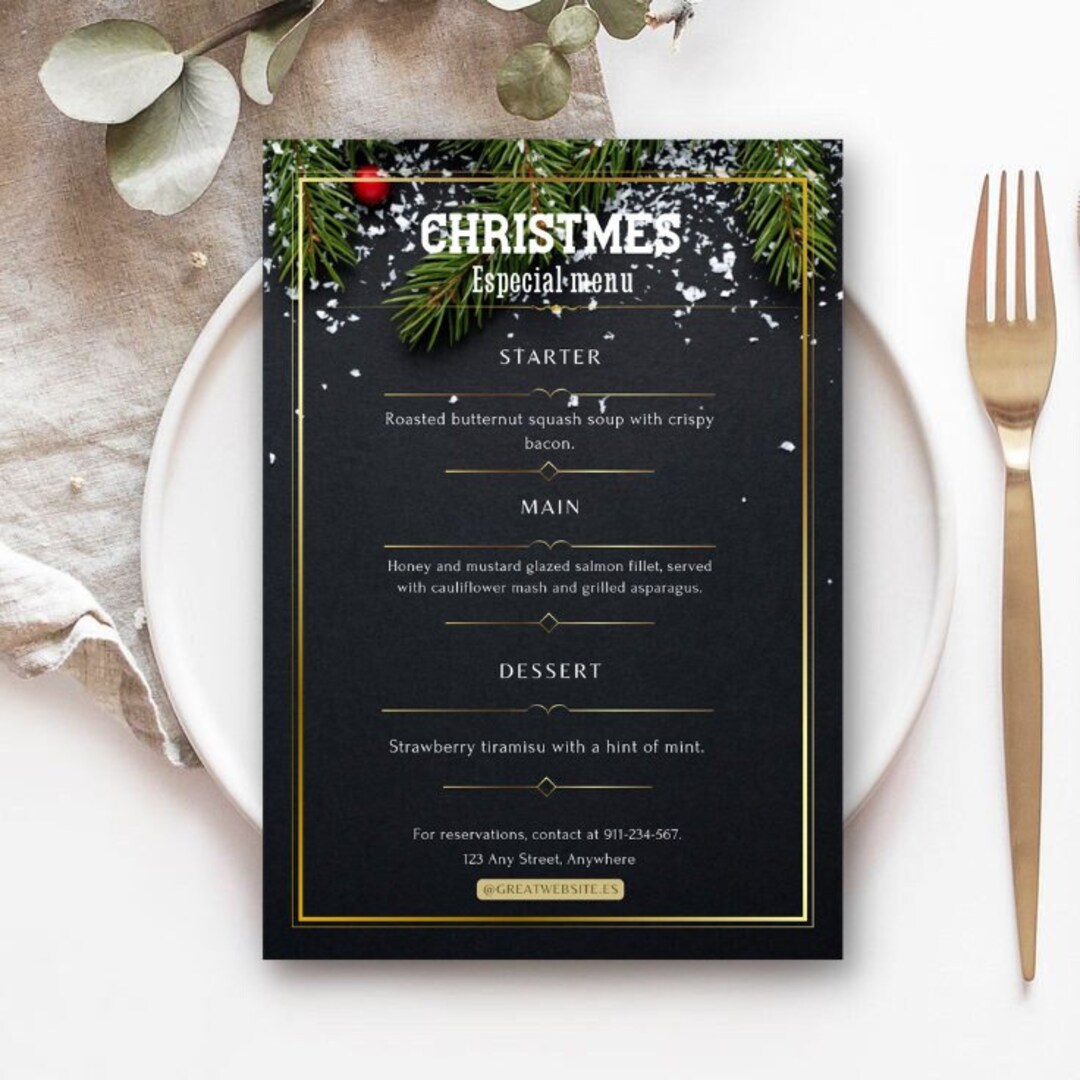 A4 A5 Christmas Menu Template, Editable Christmas Day Menu Template ...