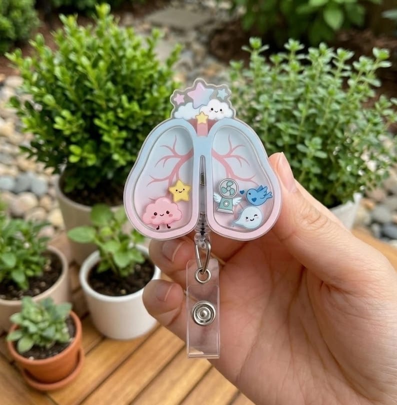 Lung Shaker Badge Reel, Respiratory Therapist Badge Reel, Floral Lungs ...