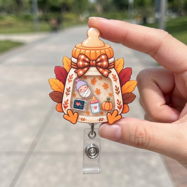 Fall Baby Bottle Shaker Badge Reel, NICU Nurse Badge, Neonatal Nurse ...