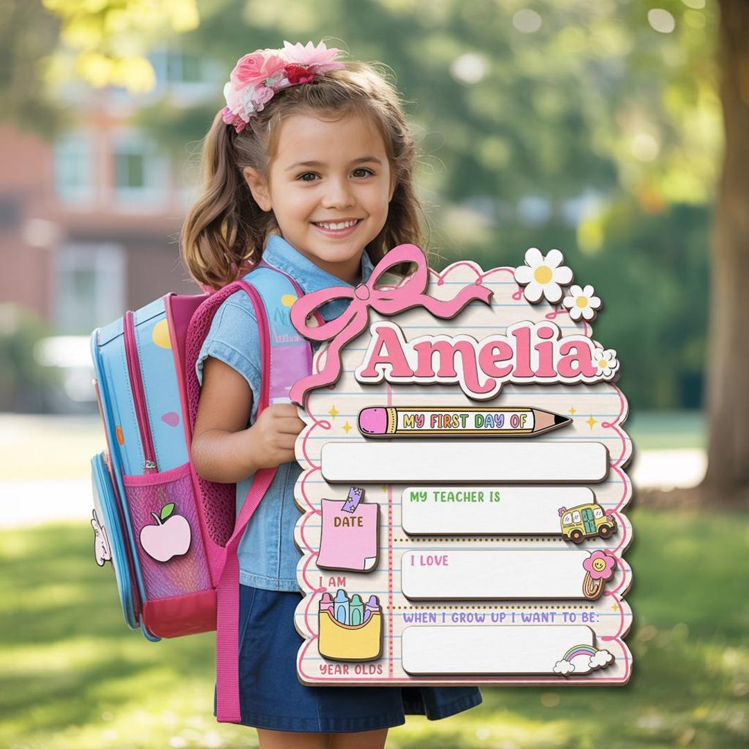Custom First & Last Day of School Board, Pink Bow School Sign, Back to ...