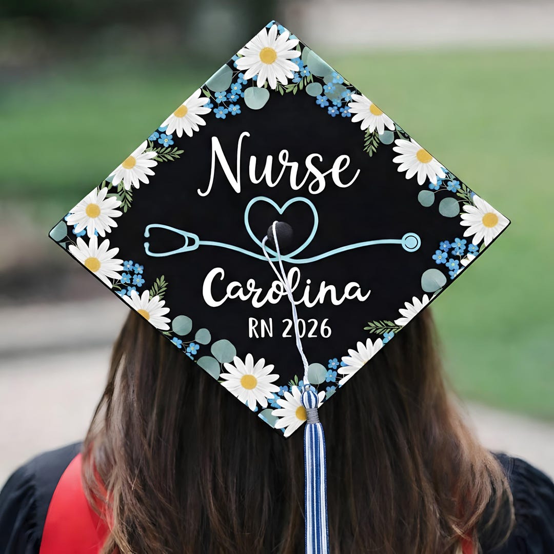 Personalized Nurse Graduation Cap Topper, Floral Daisy Stethoscope ...