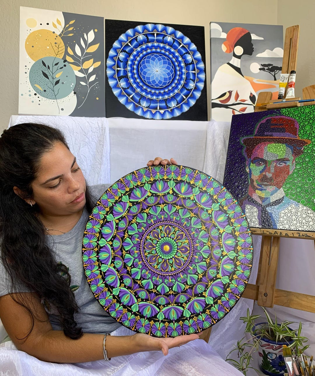 Handmade Mandala Art on Wood, Pointillism Wall Decor, Spiritual ...