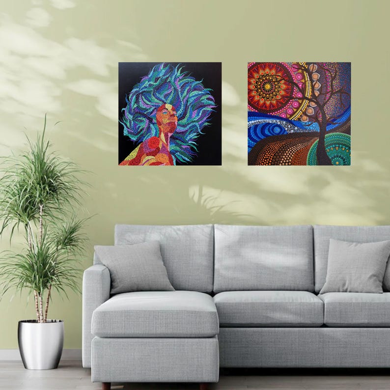 Hand-painted Dot Mandala Landscape Art: Colorful Pointillism, Boho Zen ...