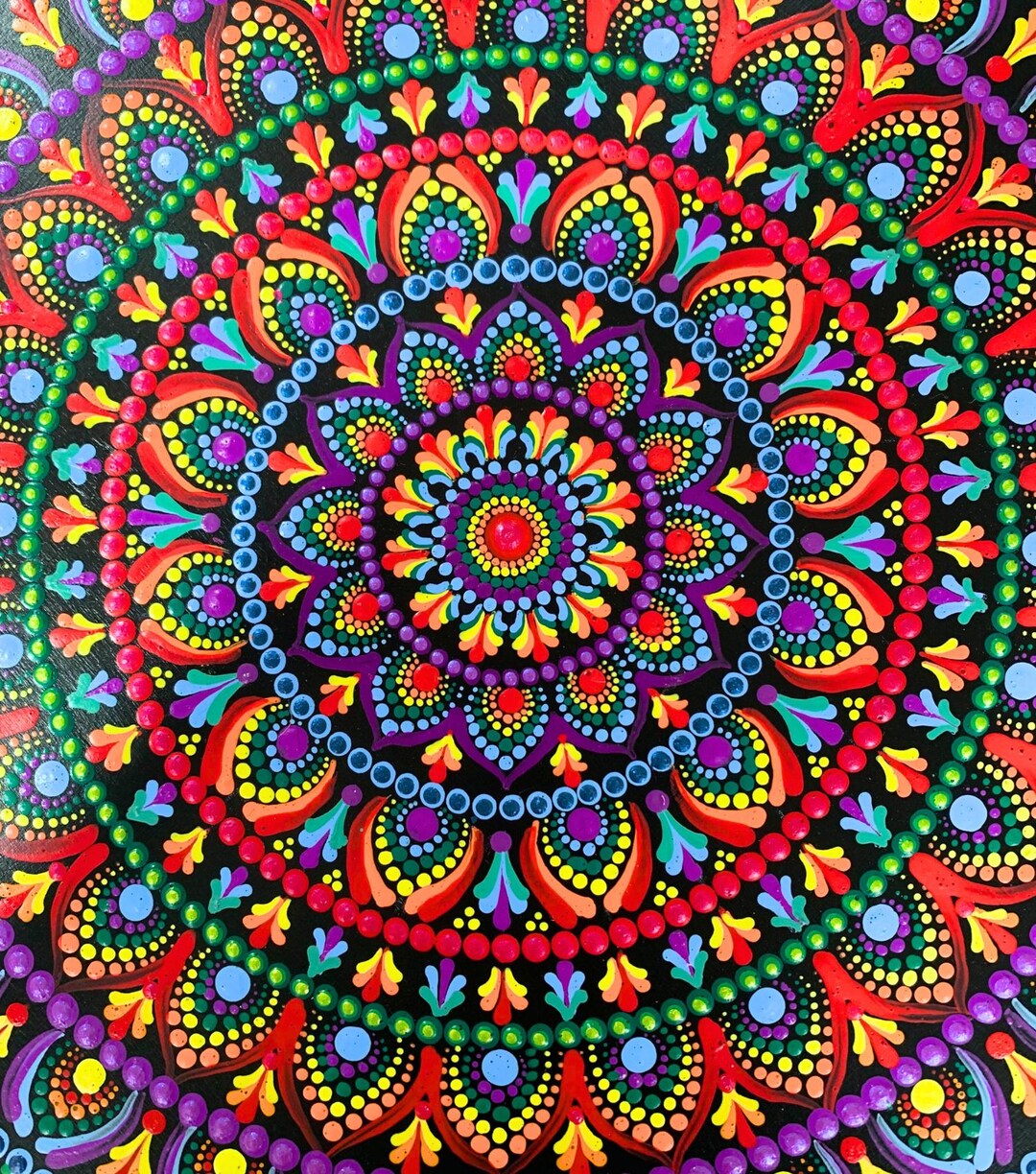 Hand-painted Chakra Mandala Wall Art, Colorful Pointillism Artwork ...