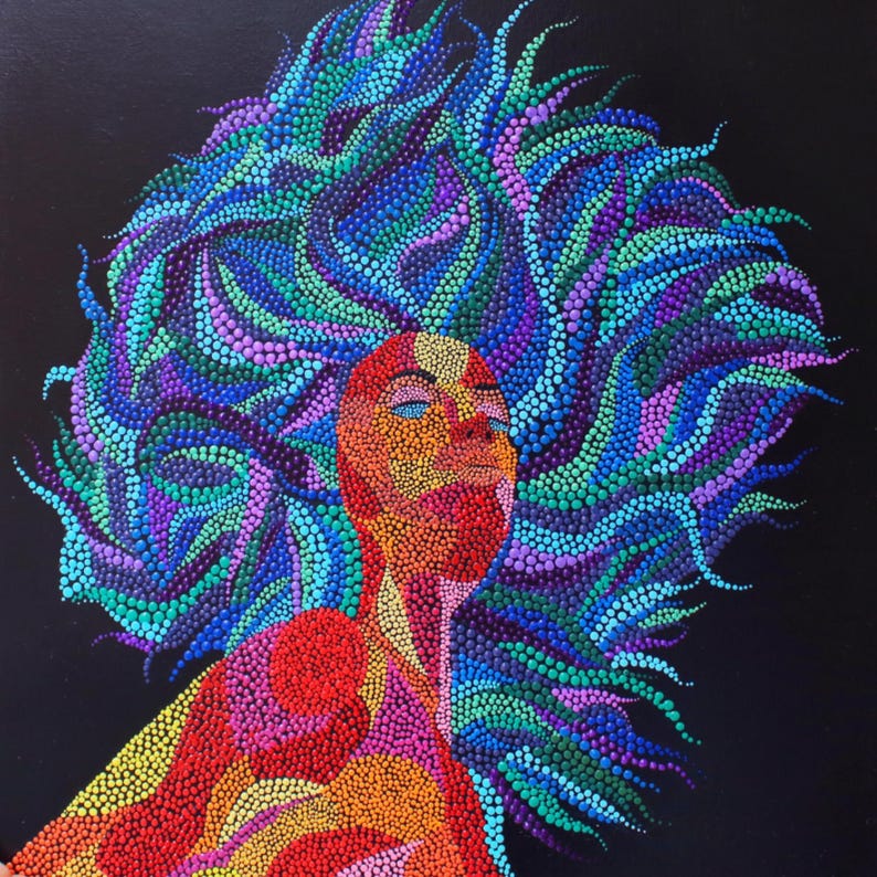 Dot Art Dot Painting Pointillism Arte Original Acrílico Boho Wall Art ...