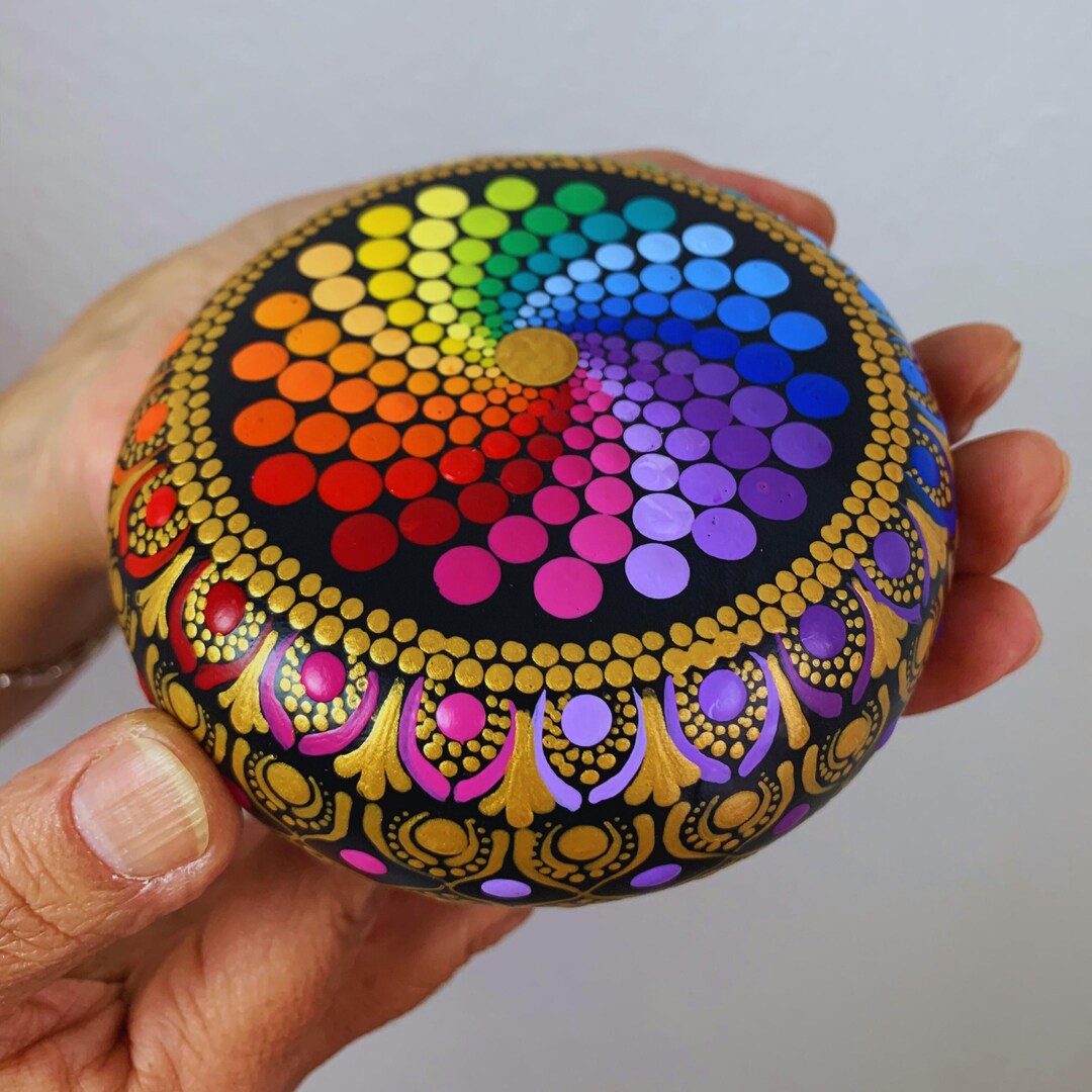 Hand-painted Mandala Stones - Colorful Pointillism Art on Lightweight ...
