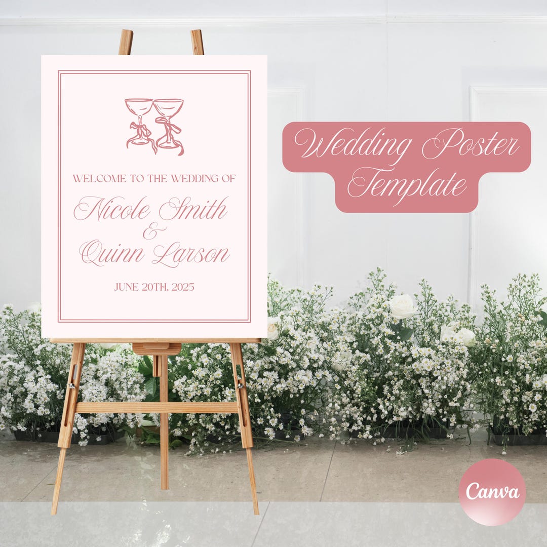 Elegant Pink Wedding Welcome Sign, Formal Script (canva Template) - Etsy