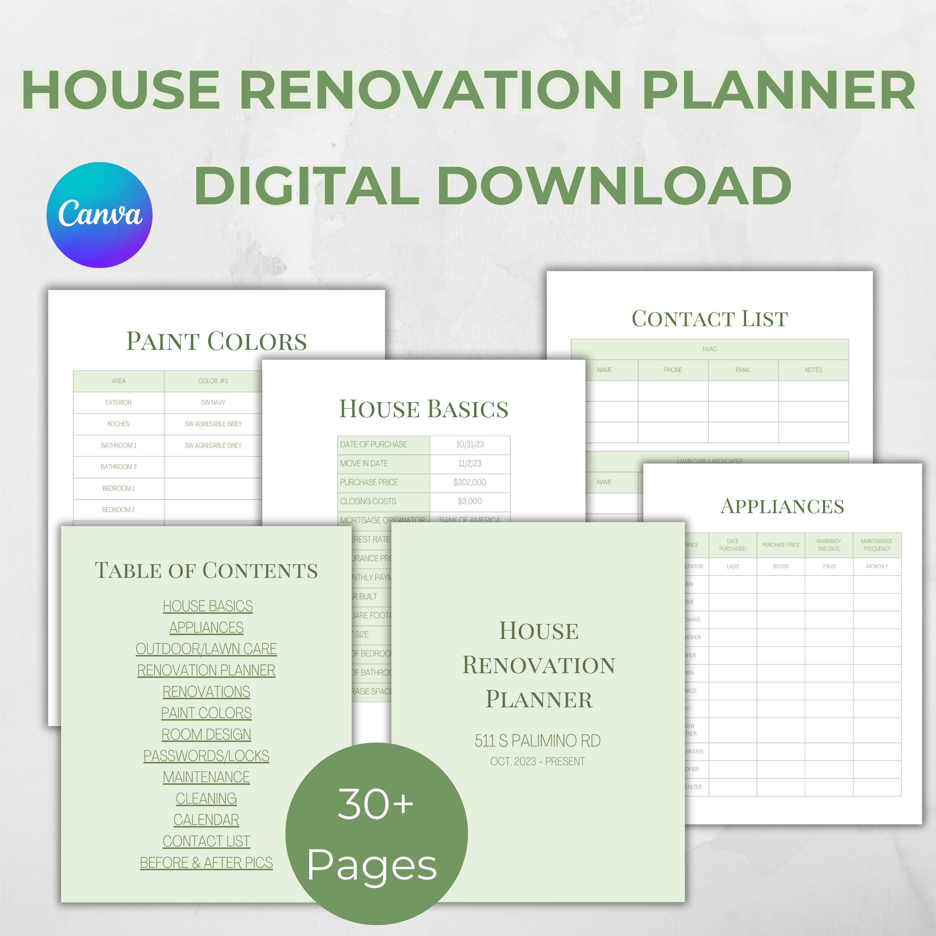 Home Renovation Planner Template - Maintenance Cleaning Paint Colors ...
