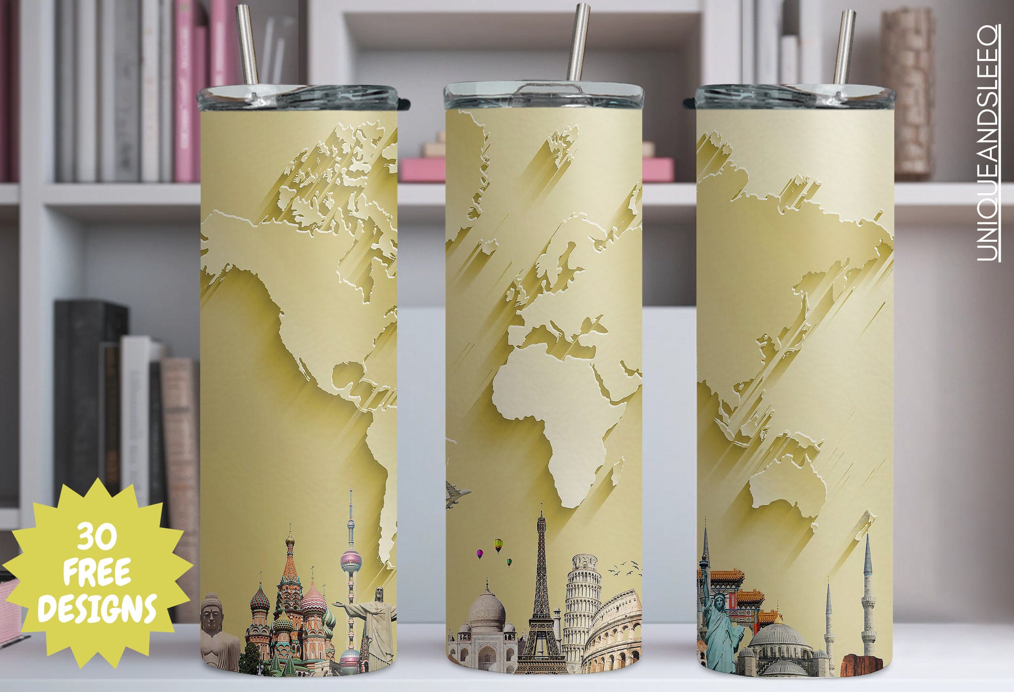 20oz Skinny Tumbler Sublimation Designs Different Country World Map ...