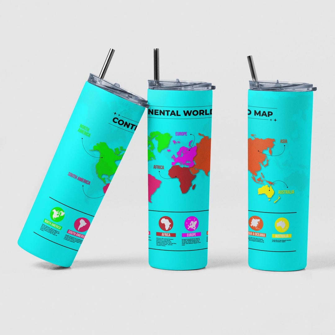 20 Oz World Map Tumbler – Colorful Continents & Global Design ...