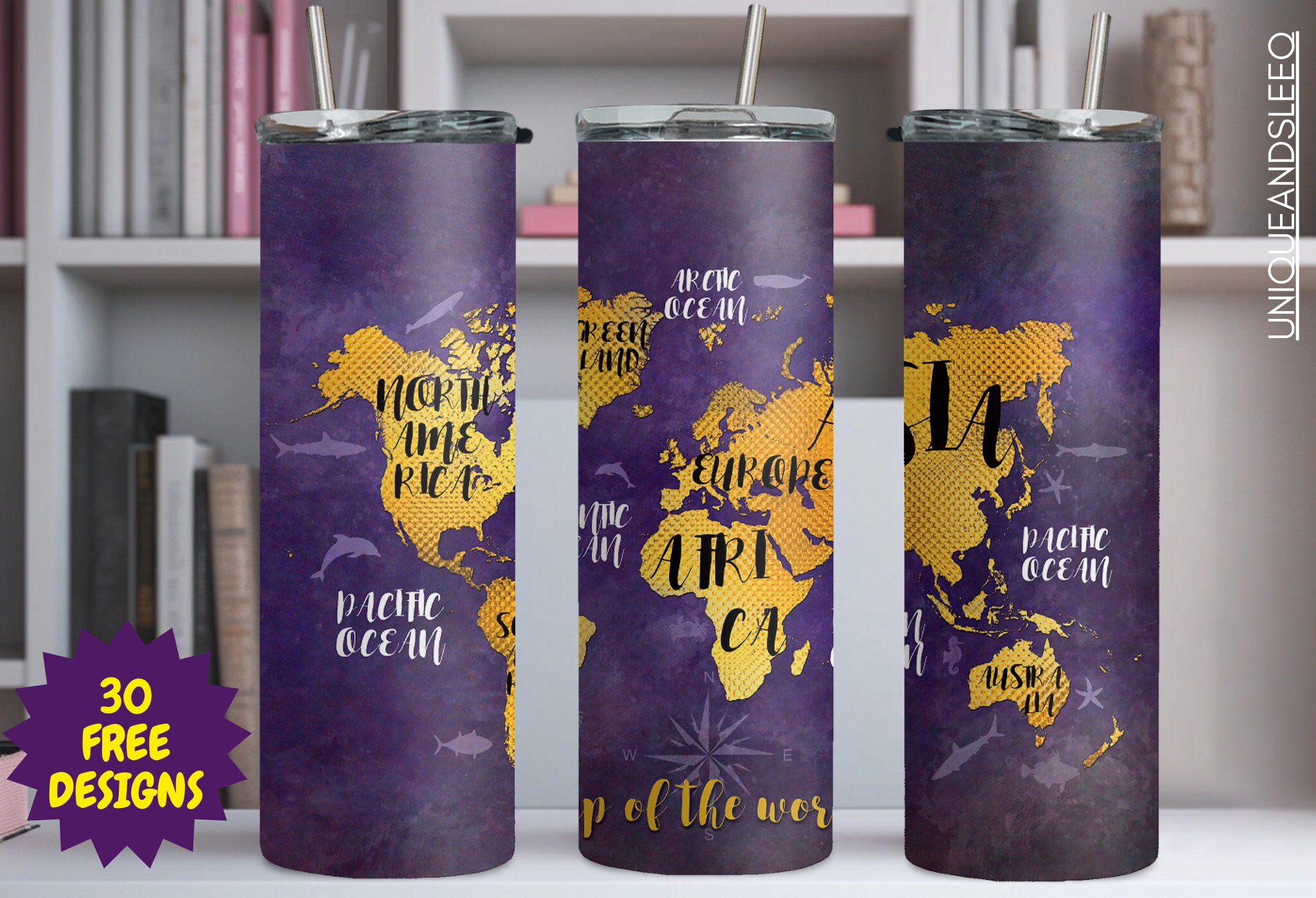 20oz Skinny Tumbler Sublimation Designs Different Country World Map ...