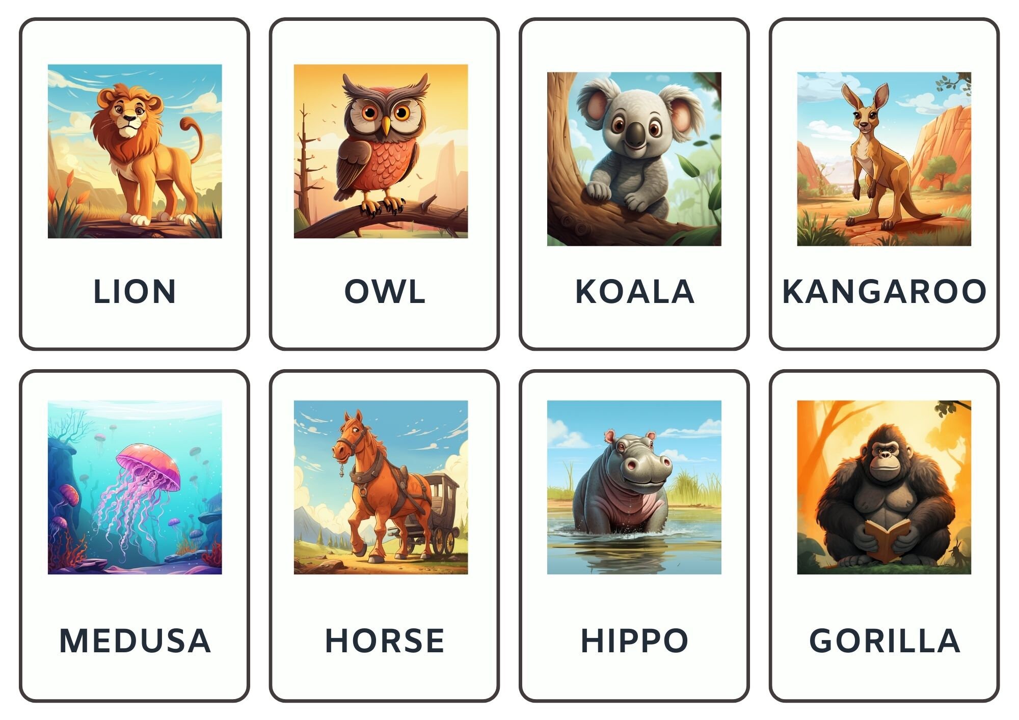 28 Animals Cards Ready to Print - Etsy