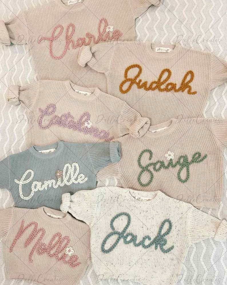 Custom Embroidered Baby Name Sweater, Knit Newborn Gift - Etsy