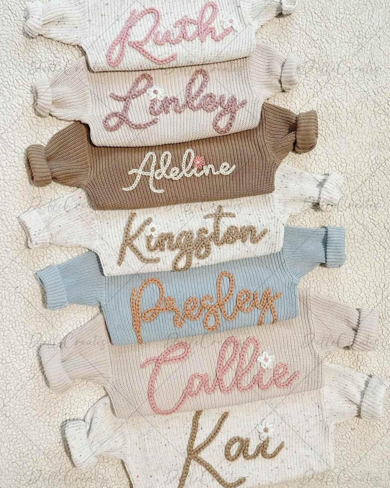 Custom Embroidered Baby Name Sweater, Knit Newborn Gift - Etsy