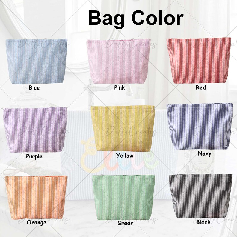 Seersucker Personalized Pouch, Custom Name Cosmetic Bag, Chenille ...