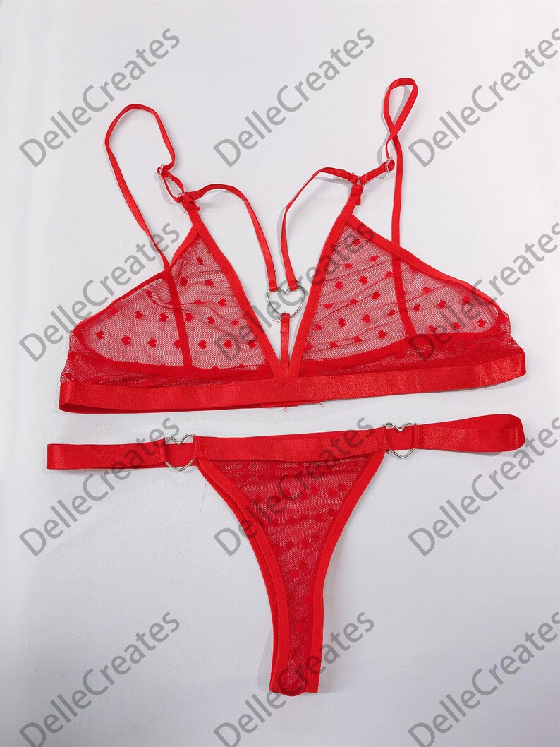 Custom Name Thong Heart Mesh Lingerie Set, Custom Thong With Name - Etsy