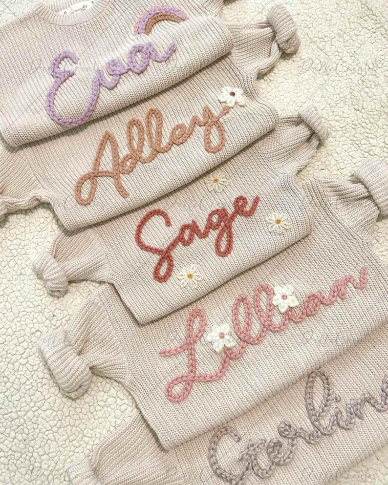 Custom Embroidered Baby Name Sweater, Knit Newborn Gift - Etsy