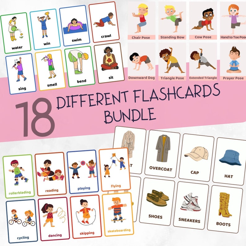 Flashcard Learning Bundle Action Words Language Learning Tools Digital ...