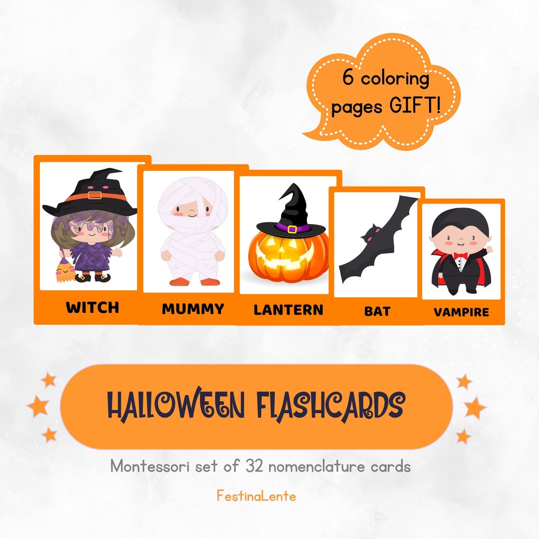 32 Digital HALLOWEEN Flashcards,halloween Language Learning Aid ...