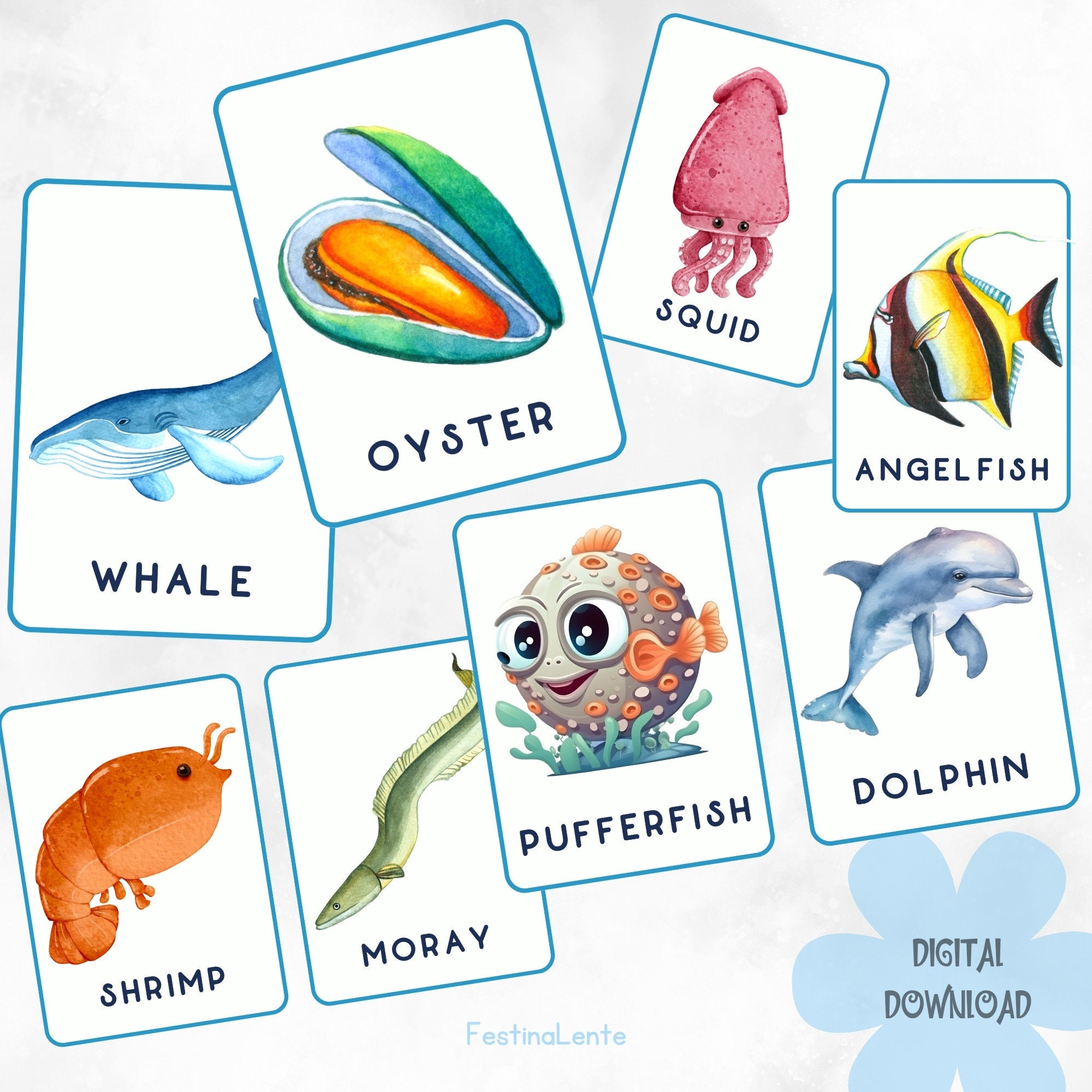 24 Sea Animals Flashcards, Ocean Animals, Homeschool Resources ...