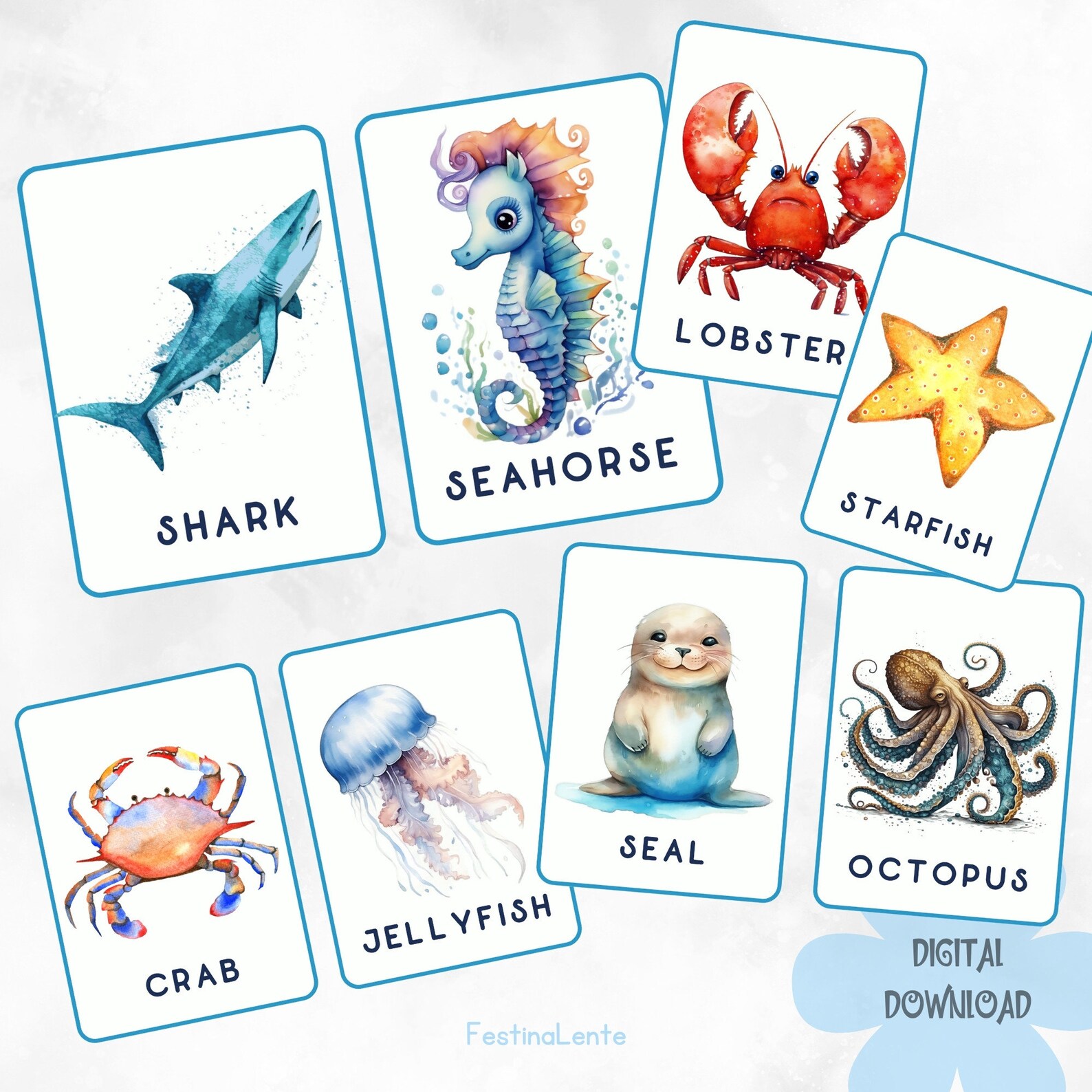 24 Sea Animals Flashcards, Ocean Animals, Homeschool Resources ...